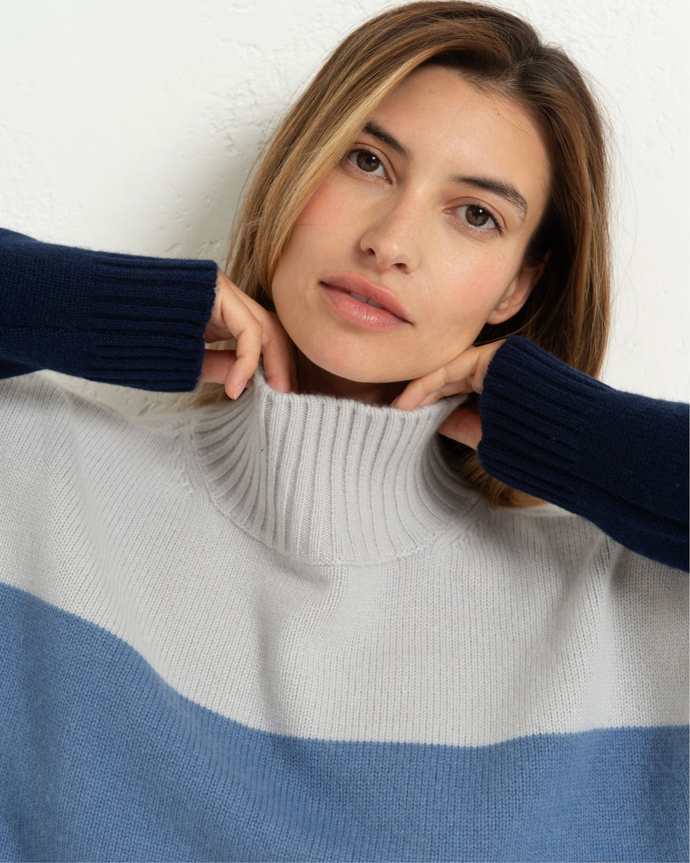 Colour Block Cashmere Funnel Sweater | Baker Miller Pink Cashmere
