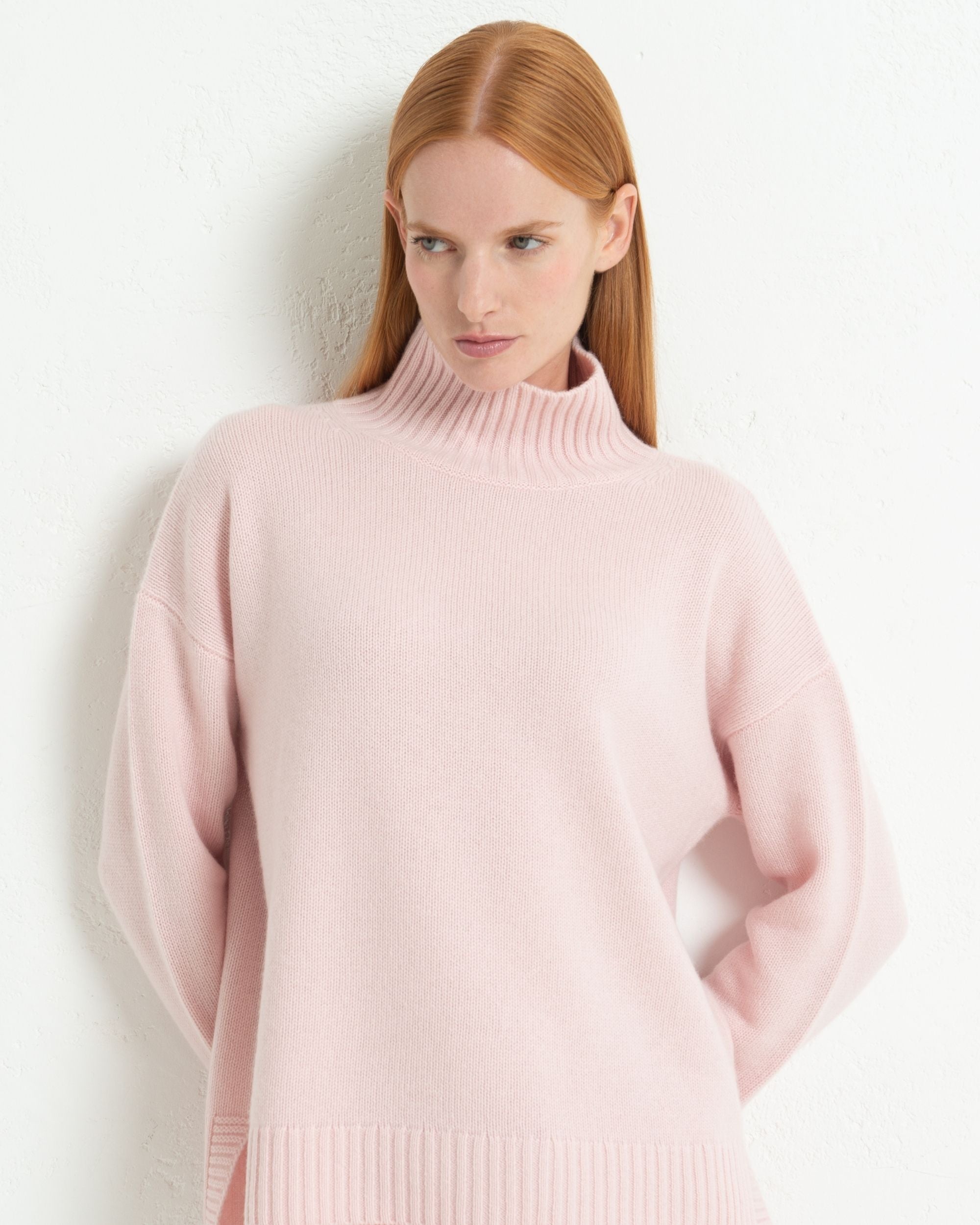 Blush Pink Funnel Cashmere Funnel Sweater | Baker Miller Pink Cashmere
