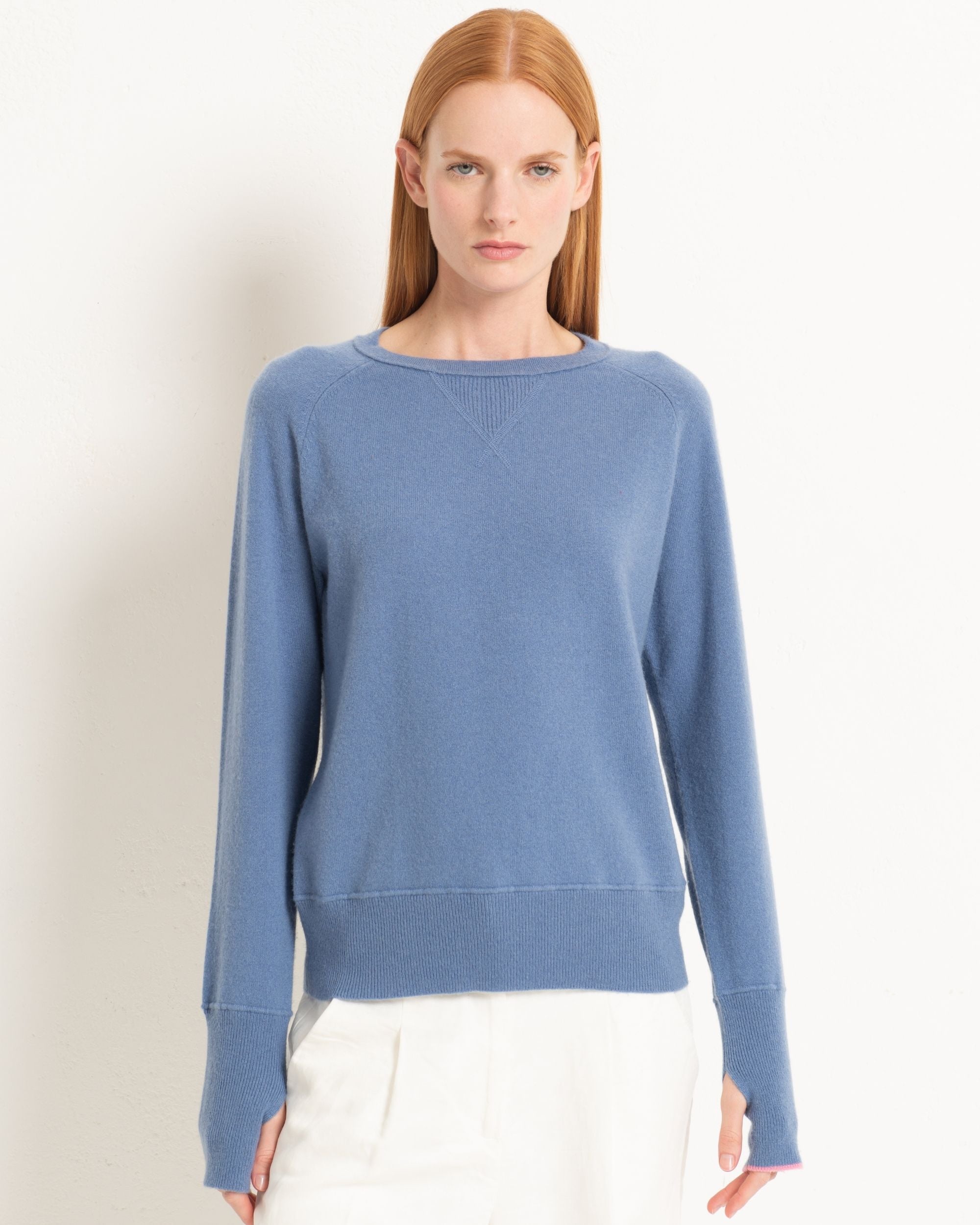Cornflower Blue Cashmere Sweatshirt | Baker Miller Pink Cashmere